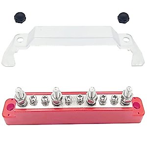 ROYFACC Bus Bar Power Distribution Block 4 x 1/4" Studs 6 x M4 Screw Terminal Block with Cover 150 Amp Rating for Car Boat Marine Caravan RV (Black + Red)