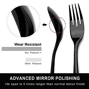 Flatware Sets, 20-Piece Silverware Set, Stainless Steel Home Kitchen Hotel Restaurant Tableware Cutlery Set, Service for 4, Dishwasher Safe (Mirror Finish Black) (Black, 4) (matte black)