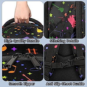 YoCosy Cute Black Colorful Music Guitar Backpack School Bookbag Laptop Purse Casual Daypack for Teen Girls Women Boys Men College Travel
