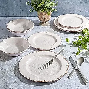 Gibson Home Mauna Melamine Dinnerware Set, Service for 4 (12pcs), Ice Rustic