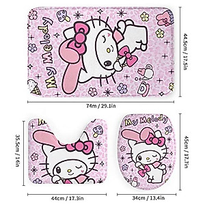 fmsnupz 4PCS Anime Shower Curtain Set, Cute Bathroom Decor with Non-Slip Rugs, Toilet Lid Cover and Bath Mat, Waterproof Fabric Shower Curtains with 12 Hooks, 70.8"x70.8"