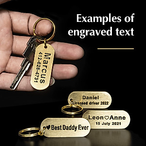 Personalized Keychains for Men or Women, Deep Engraved Metal Keychain, Custom Solid Brass Key Chain for Car Keys, Father's Day Gift Keyrings