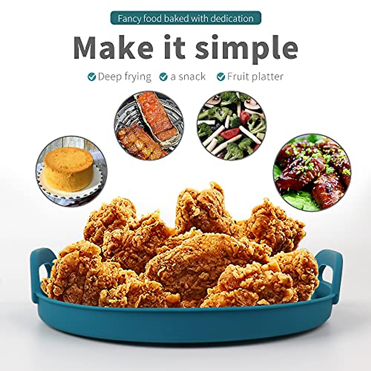 Qiaoer 3 Pack Air Fryer Silicone Liners,8.3 Inch Round Air Fryer Silicone Basket,Heat Resistant Easy Clean Air Fryer Oven Accessories,Foldable Reusable Silicone Bowl(Z03-Pink Green Grey)