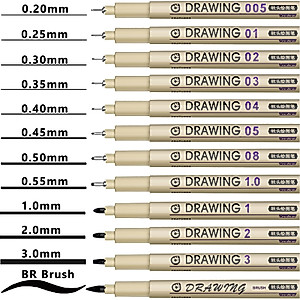 Micro Fineliner Drawing Art Pens: 12 Black Fine Line Waterproof Ink Set Artist Supplies Archival Inking Markers Pigment Liner Point Journaling Sketch Outline Manga Anime Sketching Watercolor Technical