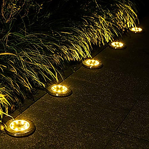 SOLPEX Solar Ground Lights, 8 LED Solar Powered Disk Lights Outdoor Waterproof Landscape Lawn Lighting for Garden Yard Deck Walkway Patio Pathway (8, Warm White)