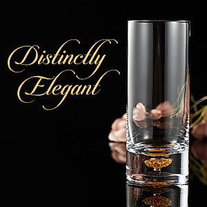 BERKWARE Luxurious Highball Glasses - Elegant Cocktail Glasses & Tom Collins Glasses with Gold Flake Design, 8.5oz (Set of 6)