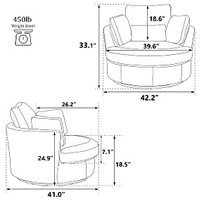 Swivel Accent Barrel Chair Oversized Modern Akili Upholstered Sofa Lounge Club Leisure Chair Round Chair for Hotel Living Room(White Polyester)