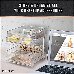 BINO 2 Tier Clear Storage Organizer with Dividers | Slide Out Drawer for Under Sink or Medicine Cabinet | Bathroom Closet, Vanity, Pantry Organizer | Under Cabinet Storage for Bathroom and Kitchen