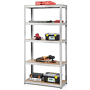 ERGOMASTER 5 Tier Utility Shelves Rack Garage Heavy Duty Steel Metal Shelving Unit with Adjustable Design, Bolt-Free Assembly & 380 LBS Wight Capacity Per Tier (1, Silver)
