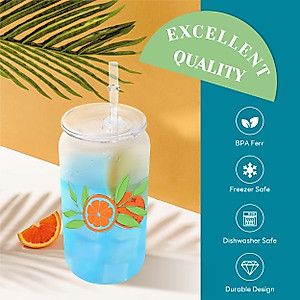 Joyclub 8 Pack Sublimation Cups 16 OZ Frosted Glass Cans Blanks with Clear Lids Mason Jars for Iced Coffee Beer Juice and Soda Drinks