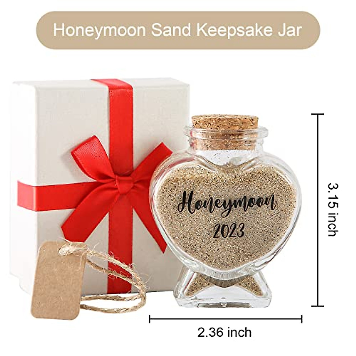 Honeymoon Sand Keepsake Jar, Romantic Honeymoon Gifts for Newlywed Couple, Bride & Groom, Bridal Shower Gifts, Wedding Registry, Engagement, Unique Travel Gift Ideas, Honeymoon Essentials (Heart Shaped Jar-2023)