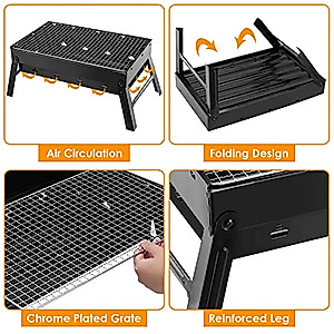 Portable Charcoal Grill, BBQ Small Foldable Barbecue Charcoal Grill for Outdoor Cooking Camping Picnics 17' x 11' x 10'