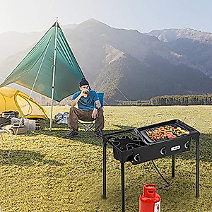 Outdoor Stove 3 Burners High Pressure Propane Gas Camp Stove with Detachable Legs, Perfect for Camping Patio, 225,000-BTU