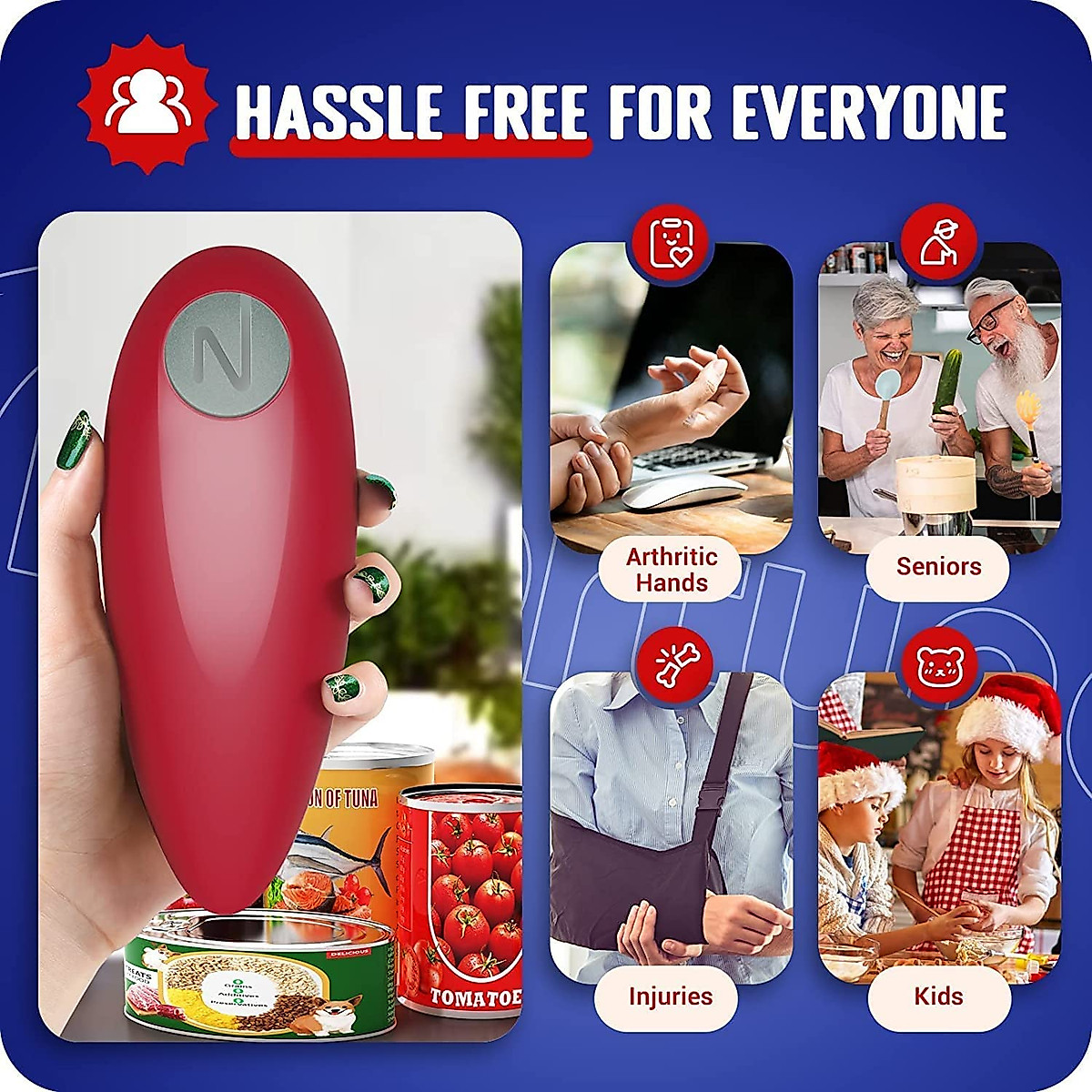 Electric Can Opener, Open Your Cans with A Simple Push of Button, Battery Operated Automatic Can Opener Smooth Edges, Hand Free Can Opener, Best Kitchen Gadget for Chefs, Arthritis and Seniors