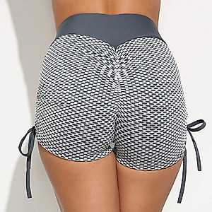 Bblulu Womens Butt Lifting Yoga Shorts with Side Drawstring High Waisted Hot Pants Gym Running Textured Tights Biker Shorts