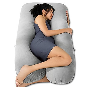 QUEEN ROSE Pregnancy Pillows, Cooling Maternity Pillow for Sleeping, 55in U Shaped Body Pillow for Pregnant Support, with Removable Silky Cover, Gray