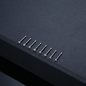 VALDEAS 20G Nose Ring Studs CZ 316L Stainless Steel for Women 8 Pcs Bone Rings Set Austrian Cubic Zirconia Piercing Jewelry Round Square Shapes Stud 1.5MM