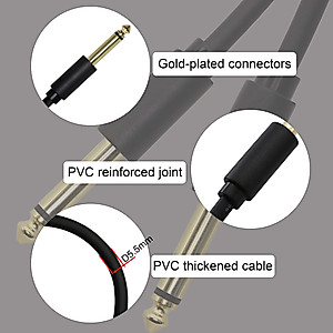 GINTOOYUN 6.35mm Mono Guitar Instrument Cable,Straight 1/4 TS Male to Straght 1/4 TS Male Unbalanced Patch Cords,for Electric Bass Guitar,Amplifier Speaker,Line-Level Audio etc (Black-3m/10ft)