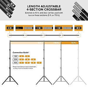 Julius Studio 10 x 10 ft. Triple Crossbar Backdrop Stand Double Photo Background Support, New Metal Cap Design, Upgraded Sturdy Structure, Spring Clamps, Sand Bags, JSAG596