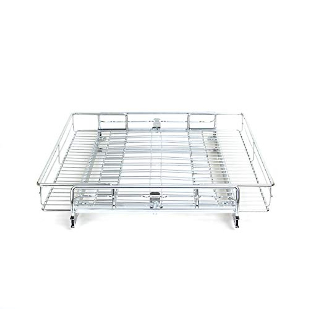 Origami Chrome One Tier 13" W x 21" D x 4”H, Slide Kitchen Adjustable Cabinet Organizer, Large, Silver
