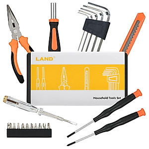 LAND 22-Piece Tool Kit General Household Tool Set Cutting Plier with Plastic Toolbox Storage Case for Home,Office,Garage and College Dorm