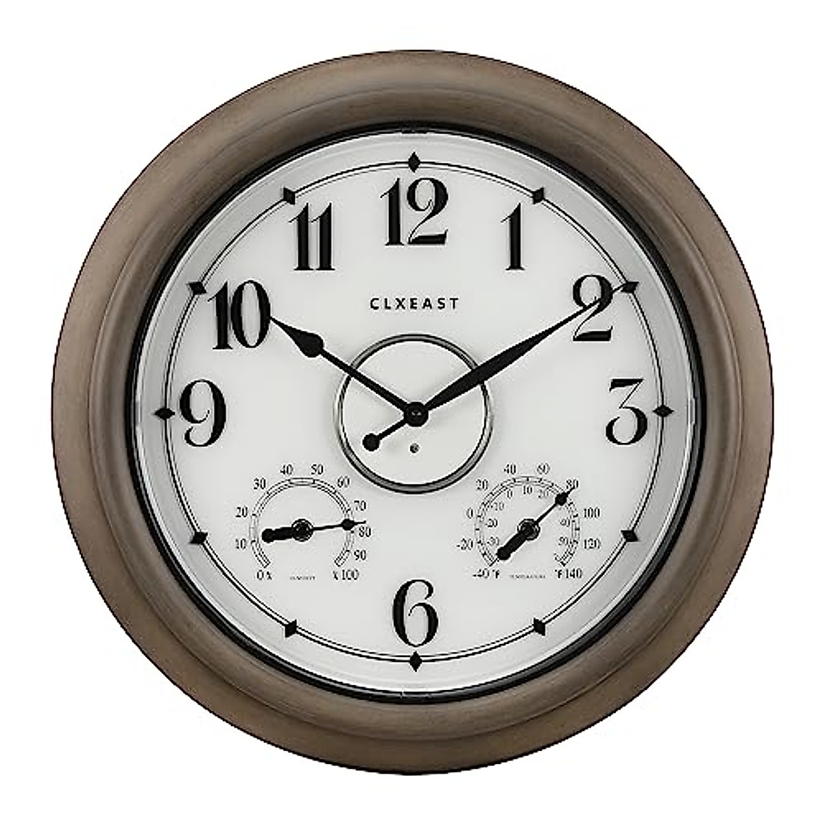 CLXEAST Illuminated Outdoor Clocks Waterproof 18 Inch with Smart Sensor,Large Outdoor Pool Clock with Temperature & Hygrometer,Wall Clock for Living Room Decor,Grey Oak/Faux Barnwood