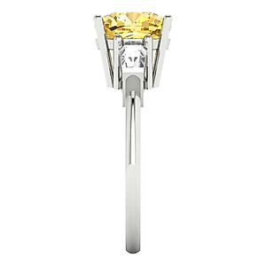 Clara Pucci 3.50ct Cushion cut 3 stone Solitaire Yellow Simulated Diamond Designer Anniversary Bridal Engagement Ring 14k White Gold 7.25