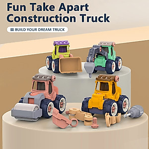 Vcent Toy 8 Pack STEM Construction Sand Toys for Toddlers Age 3-5, Take Apart Truck Toys for 3+ Year Old Boys, Excavator Beach Toys Construction Vehicles
