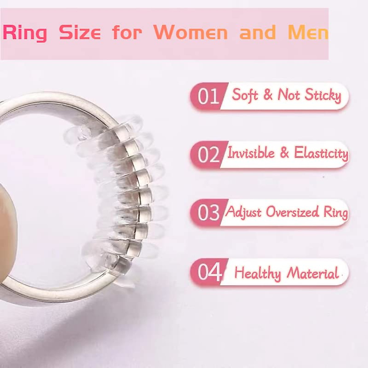 Ring Size Adjuster for Loose Rings, Transparent Silicone Jewelry Sizer, Mandrel for Making Jewelry Guard, Spacer, Sizers, Fitter for Women Loose Rings Fit Almost Any Ring - 8 Pack, 4 Sizes