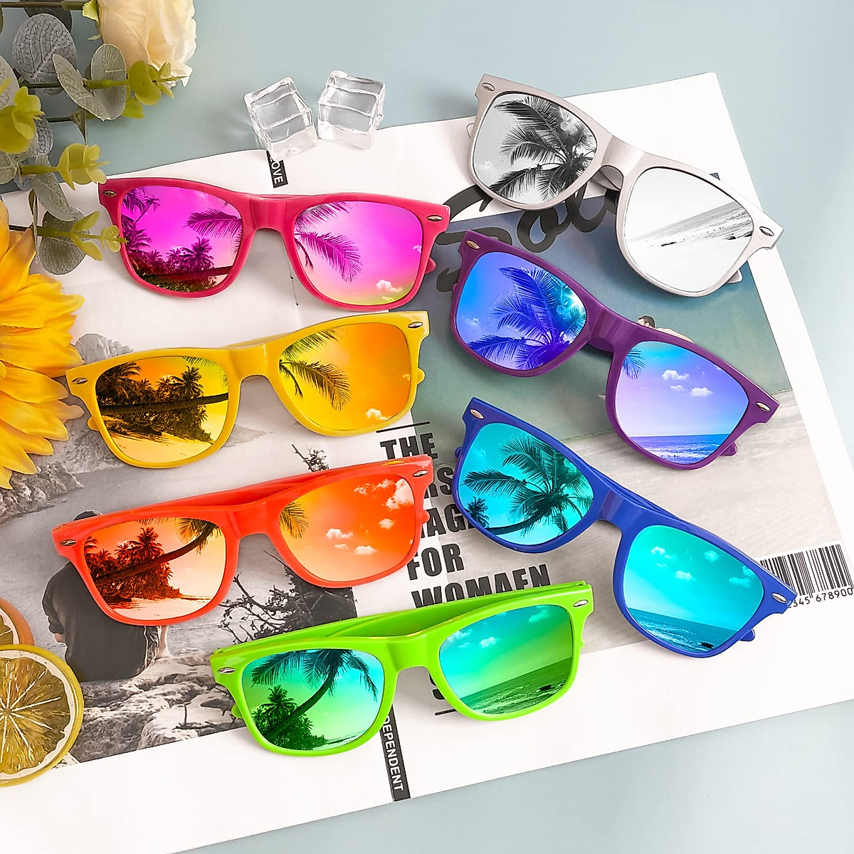 Geopty 12 Pack Blue Sunglasses Bulk, 80s Retro Party Sunglasses Set Adults Kids Party Favors Glasses