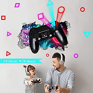 KOKOLAP Game Wall Decals,Gaming Wall Stickers for Teen Boys Room,3D Broken Wall Decals Gamer Controller Sticker Peel and Stick,Video Gaming Wallpaper for Kids Bedroom Playroom Nursery Boys Gift Decor