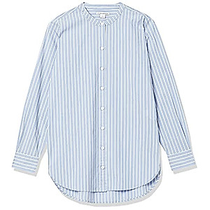 Amazon Essentials Women's Long Sleeve Tunic Poplin Shirt, Blue/White, Stripe, Small