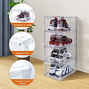 10 Pack Shoe Boxes Clear Stackable, Large Shoe Storage Boxes, Space Saving Acrylic Shoe Boxes, Foldable Shoe Container Boxes that Fits Up to Size 14 Shoes (10 Pack Transparent)