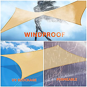 Sun Shades Outdoor Shade Sails Water Permeable & 95% Rectangle UV Block Shade Sail Patio Shades for Outside Shade Cloth for Gardens Back Yard Backyard ​Patio (6.5ft x 10ft, Beige)