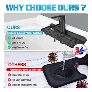 3 Pack Faucet Splash Guard Mat for Kitchen Sink, Silicone Faucet Handle Drip Catcher - Sink Tray, Water Backsplash Catcher Kitchenguard Mat Sink Protector for Bathroom & Kitchen Sink Accessories