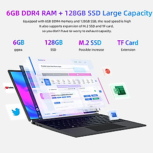 Windows 10 Laptop, 13.5" 3K (3000 x 2000) 3:2 IPS Display Celeron N4020 Quad Core, 6GB RAM 128GB SSD, Mini & Light Notebook PC, Backlit Keyboard, Webcam, Type C, Finger Print, Office