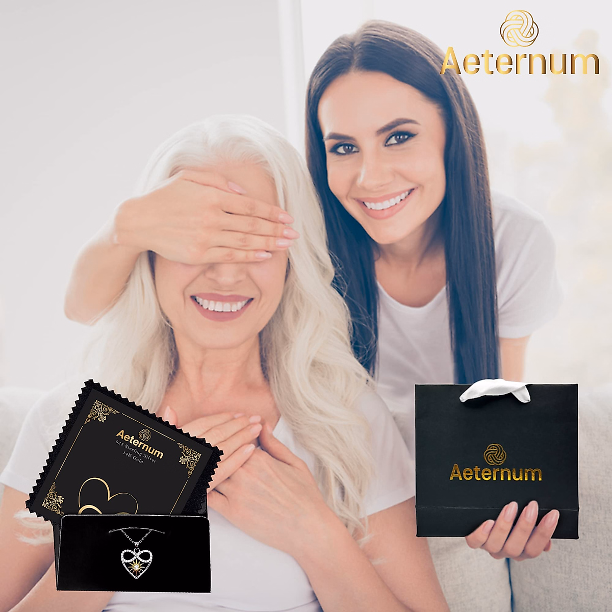 Aeternum 925 Sterling Silver Love Heart Necklace for Mom and Daughter Gift To My Daughter Necklace from Mom Sunflower Necklace - Infinity Heart Pendant Necklace Gift for Mother from Daughter