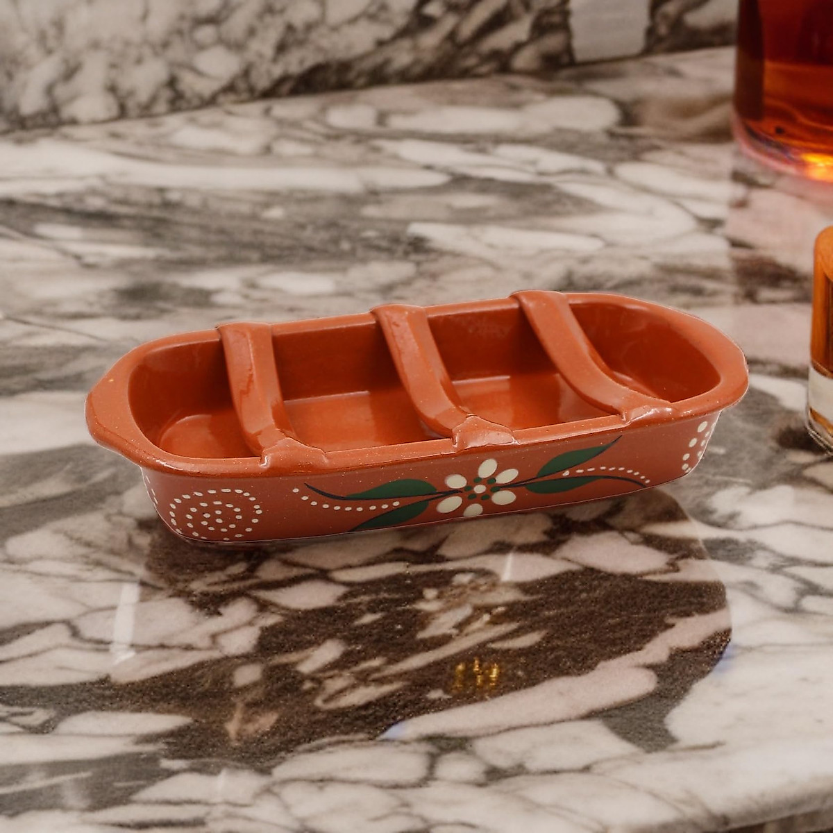 Hand Painted Terracotta Portuguese Rectangular Sausage Roaster