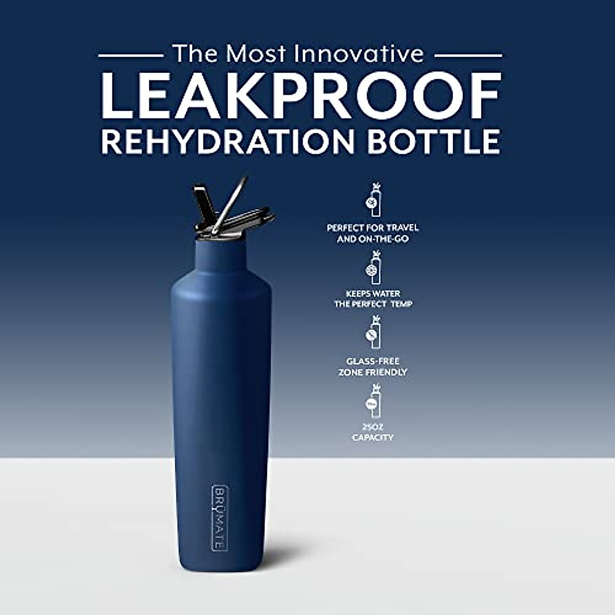 BrüMate ReHydration - 100% Leakproof 25oz Insulated Water Bottle with Straw - Stainless Steel Water Canteen (Matte Navy)