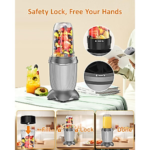 Smoothie Blender, 1000 W Upgraded Compact Personal Blender for Shakes and Smoothies, Juice, Frozen Drinks, Sauces & More, Smoothies Maker with 2 * 26 Oz To-Go Cups, 2*Spout-Lids