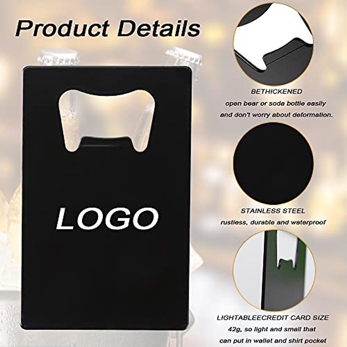 40 Pieces Credit Card Bottle Opener Poker Groomsmen Wallet Beer Bottle Opener Black Metal Credit Card Size Square Opener for Wallet and Pocket, Party Wedding Favor