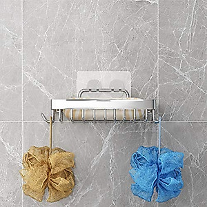 Soap Dish Soap Holder with Hooks for Shower, Rust Proof 304 Stainless Steel, Adhesive No Drilling