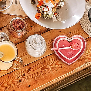 Ceramic Bowl Plate with Spoon Heart Shaped Strawberry Bowl Salad Bowl Dessert Bowl Snack Bowl Appetizer Plates for Soup Cereal Nuts Oatmeal Fruit Prep Sushi Plate Set