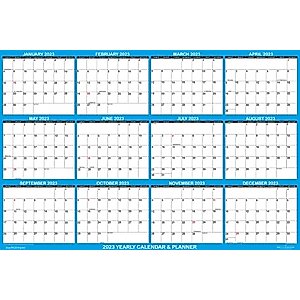 2023 Erasable Calendar, Dry Erase Wall Planner by SwiftGlimpse, 36" x 24", Large, Horizontal, Reversible for Large Planning Space