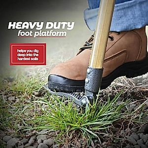 Weed Puller Tool, Stand Up Heavy Duty Weed Remover Tool, Foot Platform Design - Real Bamboo Long Handle - 4 Claw Steel Head Weeder Tool, Garden Hand Weeding Tool Smoothly Remove Weeds Without Kneeling