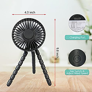 ANBOVES Portable Stroller Fan Battery Operated Mini Handheld Personal USB Fan, Flexible Tripod Clip On Fan with 3 Speeds for Car Seat Crib Bike Camping