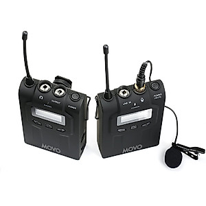 Movo WMIC70 Wireless Lavalier Microphone System - 48 Channel UHF Lapel Mic System with Cordless Mic, 3.5mm XLR Output, and Carrying Case (328-foot Range) - Lavalier Wireless Microphone System
