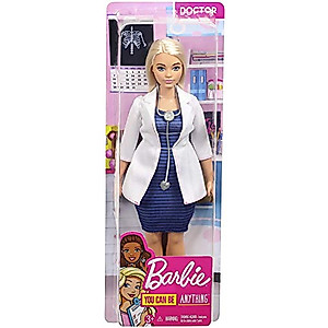 Barbie Doctor Doll, Curvy, Dressed in White Coat with Stethoscope and Blonde Hair, Gift for 3 to 7 Year Olds