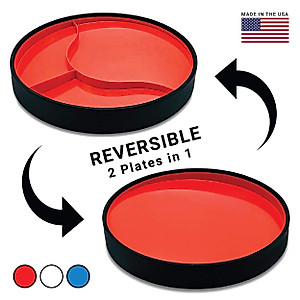 STAYnEAT Suction Plate, 2n1 Divided/Scoop Dish, Non-Slip Plate Guard, USA! Red (S)