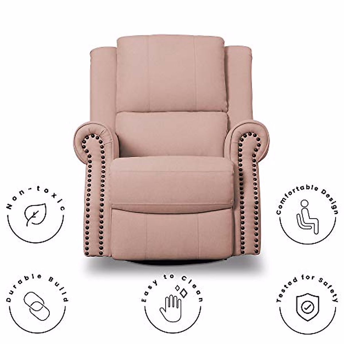 Delta Children Dylan Nursery Recliner Glider Swivel Chair, Blush